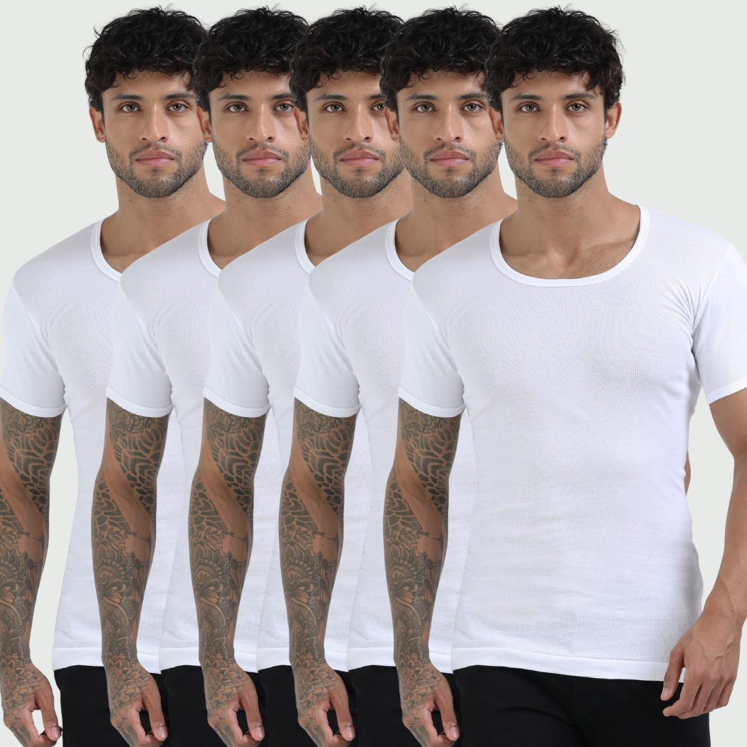 CA 305 Rib Half Sleeve Vest RNS (Pack of 5) – Crystal